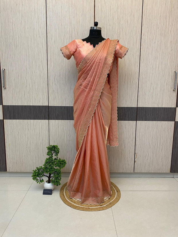 Space Silk with cutwork and diamond work – Divisha Collections